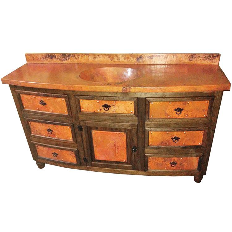 Curved Seven-Drawer Vanity w/ Copper Top, Copper Sink & Simple Panels