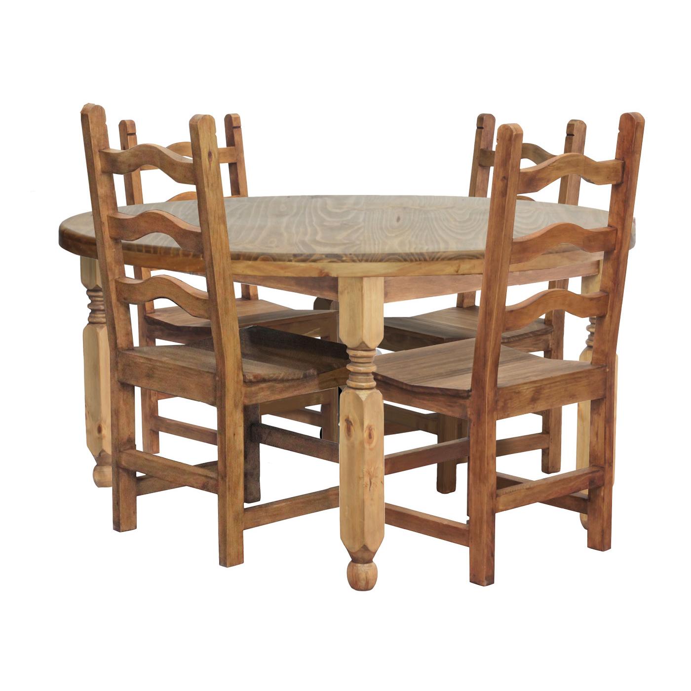 Rustic Pine Collection - Round Lyon Dining Set w/ Colonial Chairs ...